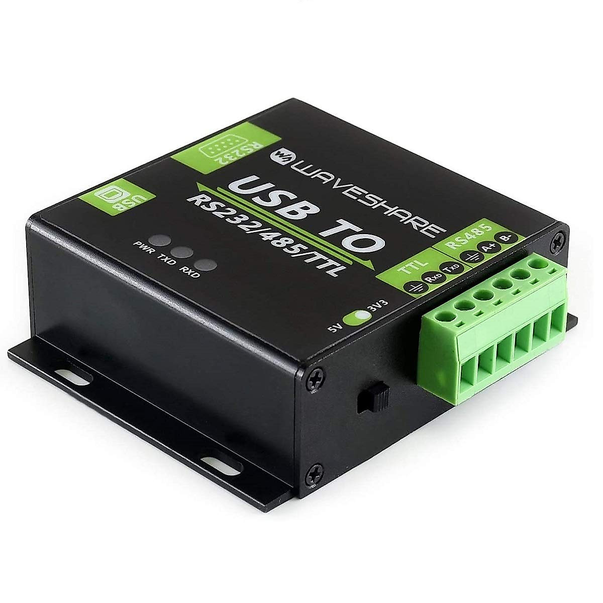 waveshare USB to RS232 / RS485 / TTL (UART) Industrial Isolated Converter with Original FT232RL Inside Aluminium Alloy Enclosure Power/ADI Magnetical Isolation,TVS Diode