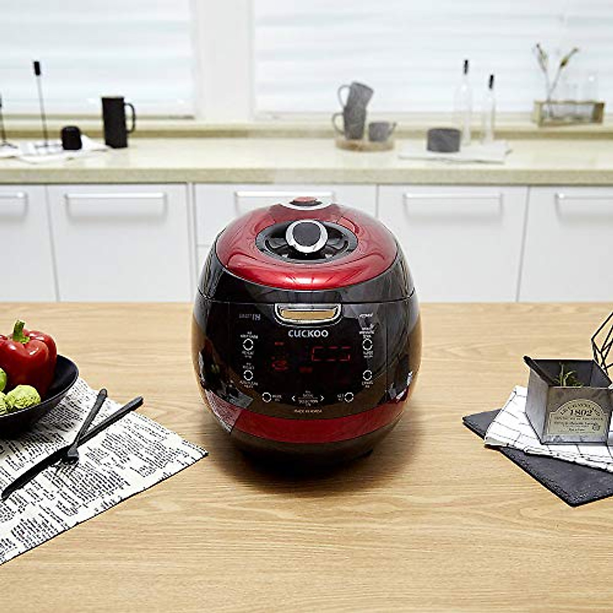 CUCKOO CRP-HZ0683FR | 6-Cup (Uncooked) Induction Heating Pressure Rice Cooker | 13 Menu Options, Auto-Clean, Voice Guide, Made in Korea | Black/Red