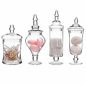 MyGift Clear Glass Apothecary Jars with Lids, Decorative Wedding Candy Serving Canisters, Set of 4