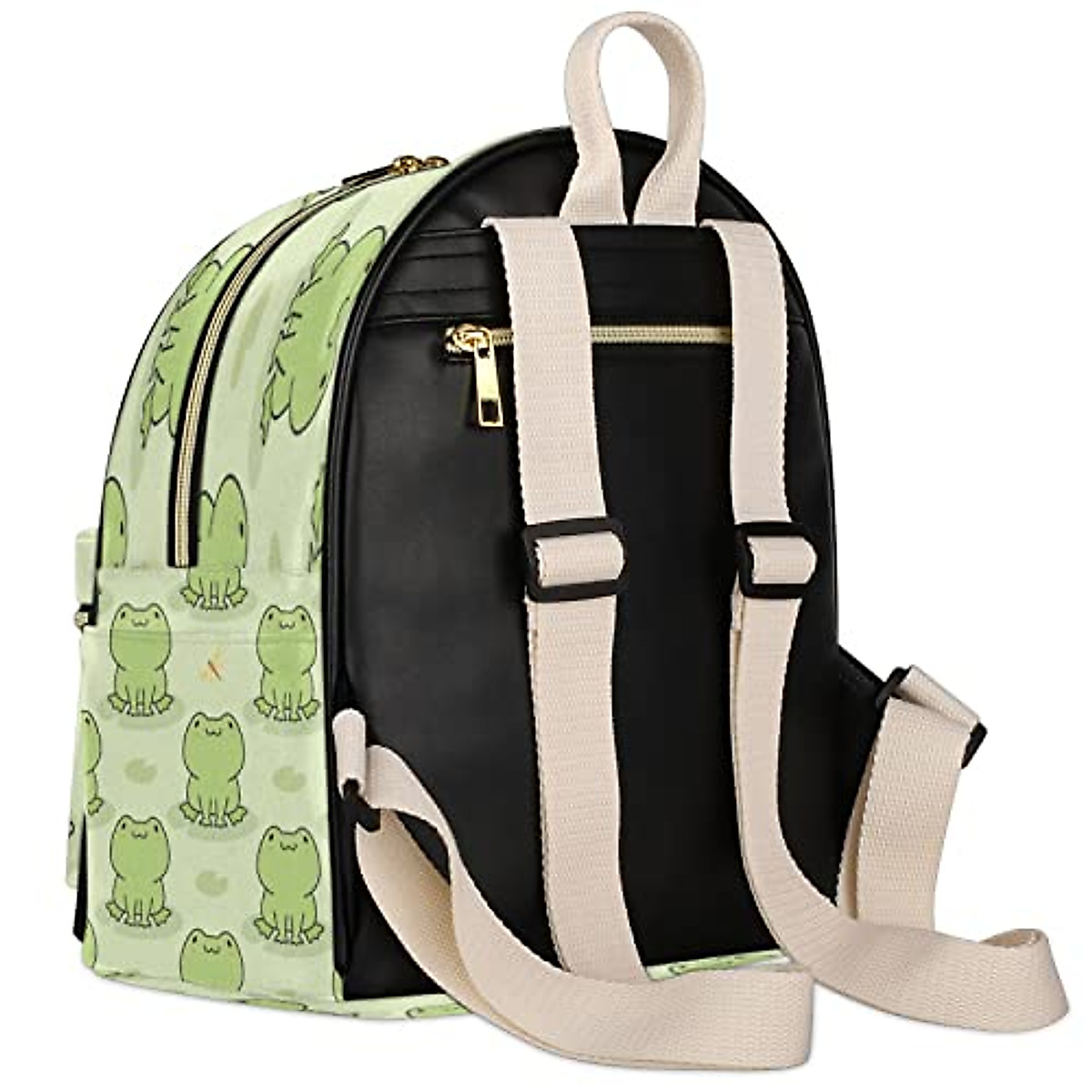 Cute Frog Mini Backpack Purse for Women, Frog Dragonfly Leather Small Backpack Casual Travel Daypacks Shoulder Bag for Girls Teen