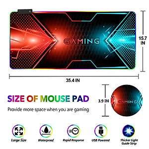 RGB Gaming Mouse Pad, DINKY Large Extended Soft Led Mouse Pad with 14 Lighting Modes, Water Resist Keyboard Pad, Computer Keyboard Mousepads Mat 35.4×15.8 inches-Cool Gaming