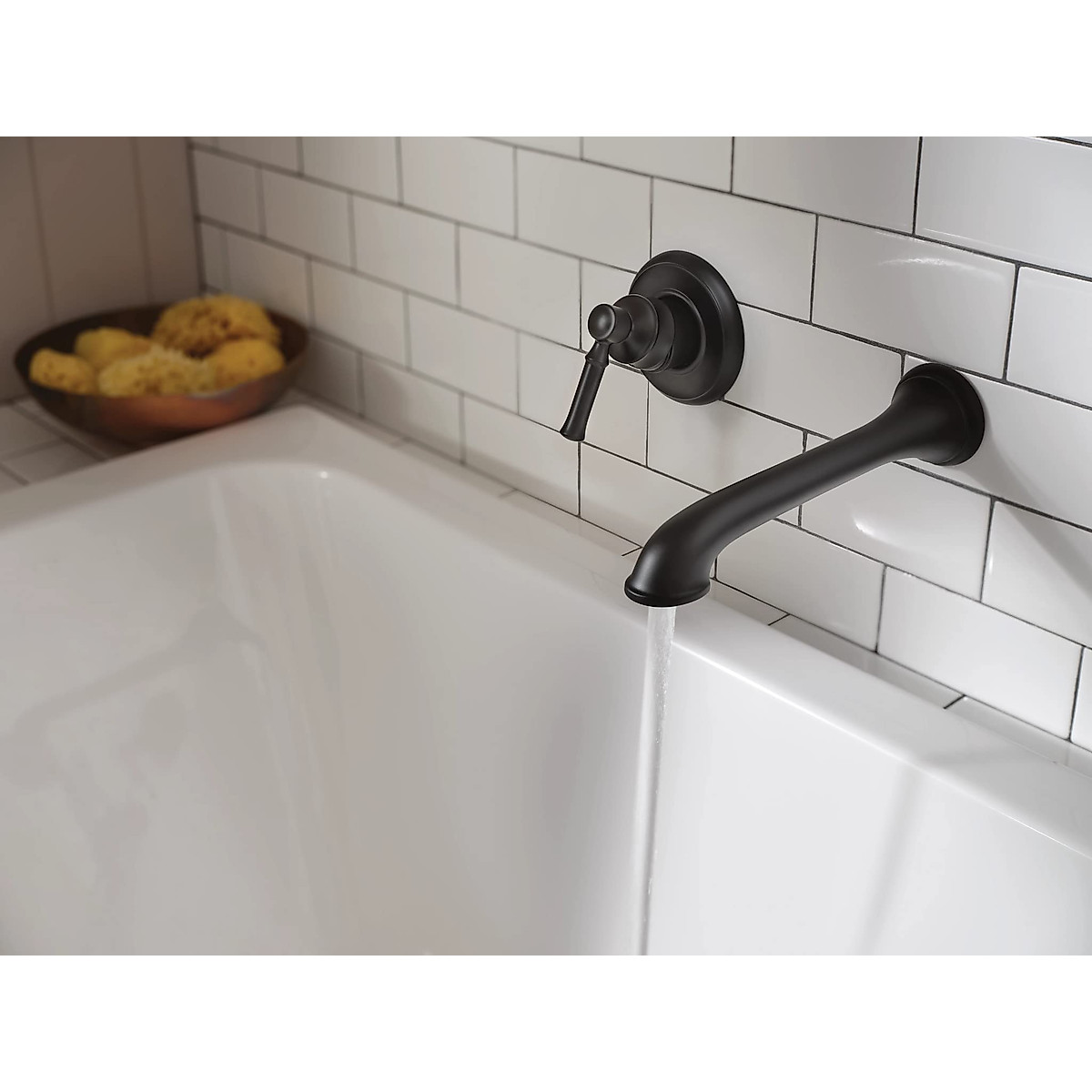 Moen WT681BL Dartmoor Single Handle Wall Mount Filler High Flow Tub Faucet with 10" Spout Reach, Matte Black