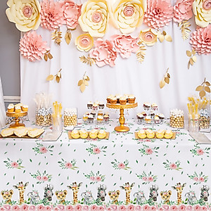 HIPVVILD Safari Tablecloth for Girls - Disposable Jungle Party Tablecover Supplies, Jungle Animal Safari Theme Birthday Baby Shower Table Cloth Decorations - 4 Pack (54in x 108in)