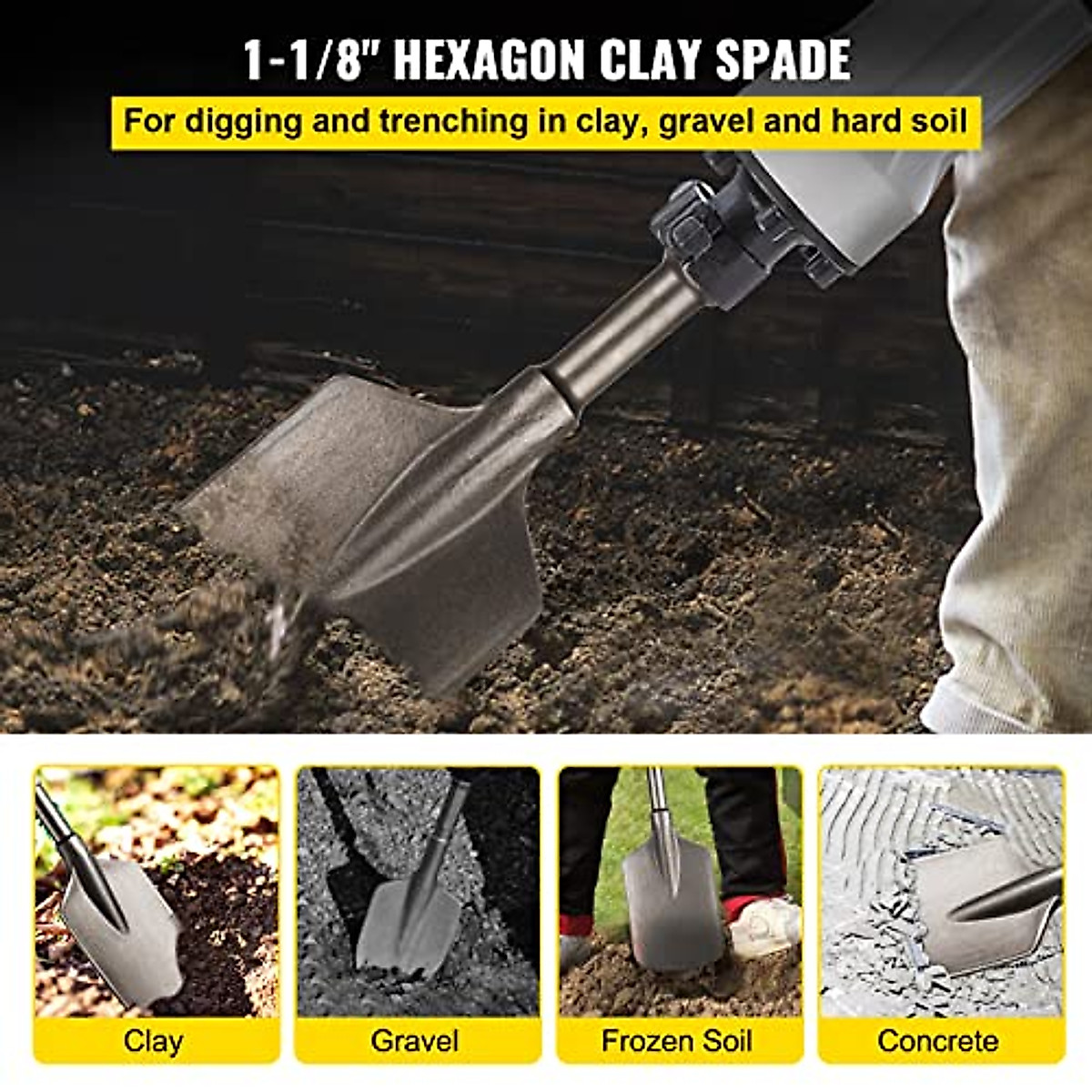 VEVOR Clay Spade Chisel Bit for Demolition Jack Hammer, Carrying Case, 17.1" x 5.3", 1-1/8", 40Cr Steel