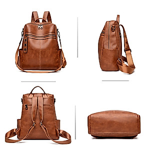 Maxoner Backpack Purse for Women Fashion Genuine Leather Convertible Shoulder Handbag Travel Bag Satchel Rucksack Ladies Bag (Faux Leather Brown)