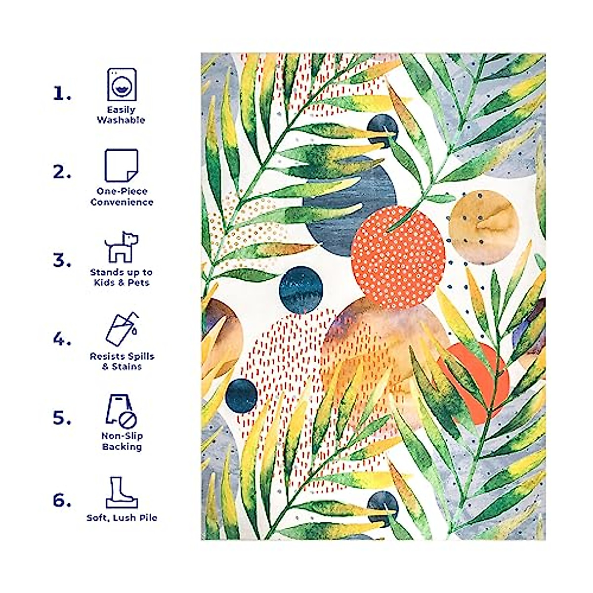 nuLOOM Amelia Machine Washable Tropical Ultra Thin Area Rug, 4' x 6', Green