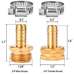 Sanpaint,Brass Garden Hose Connector Repair Mender Kit with Stainless Clamp,Fits 1/2" Water Hose Fitting,3 Sets(1/2" Barb x 3/4" GHT)