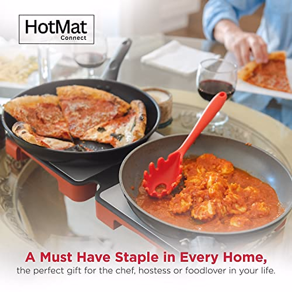 HotMat Connect Food Warmer Tray - Foldable with Silicone and Adjustable Temperature - Modular Compact Warming Plate for Home Dinners, Parties and Buffets - Grey, 2-Dish (1-Pack)