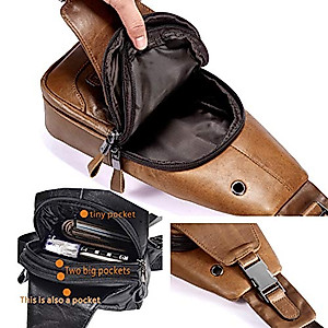 YUAN FAN Leather Sling Bag for Men,Crossbody Purse Chest Bag Backpack Messenger Shoulder Bag Small