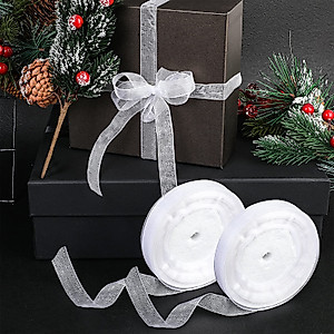 WILLBOND 98 Yards 5/8 Inch White Sheer Organza Ribbon for Gifts Wrapping Organza Satin Chiffon Ribbon for Wedding Bouquet, Decoration, Craft