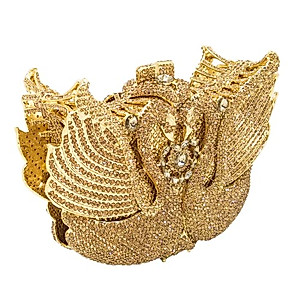 Boutique De FGG Women Swan Clutch Crystal Evening Bags Wedding Party Dinner Ladies Rhinestone Minaudiere Handbag (Small,Gold)