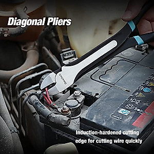 DURATECH 4 PCS Extra Long Needle Nose Pliers Set, Premium CRV Steel, 11" Long Reach Straight Pliers, 90° Bent Nose Pliers, 45°Bent Nose Pliers, Diagonal Pliers for Hard-to-Reach Narrow Spaces