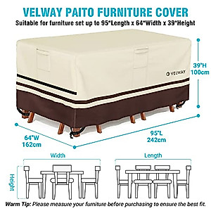 Velway Patio Furniture Covers Waterproof Outdoor Table and Chair Set Cover with Air Vents, 95" Lx64 Wx39 H Patio Sectional Sofa Set Cover Rectangular Tear-Resistant Windproof Cover with Seam Taped