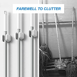 Broom Holder, 3 Pack Sturdy Wall Mount Grippers, Self-Adhesive Mop Holder, No Drilling & Damage-Free Anti-Slip Organized Wall Hanger for House, Bathroom, Kitchen, Garden, Garage Storage