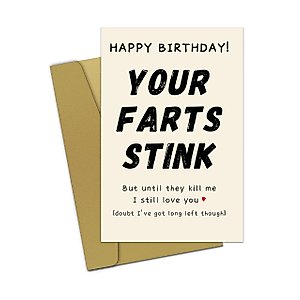 OfficeKolor Funny Birthday Card for Boyfriend Husband Girlfriend Wife Fiance, Your Farts Stink Birthday Card Him or Her, Humorous Happy Birthday Card Gifts for Women Men