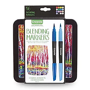 Crayola Blending Marker Kit with Decorative Case, 14 Vibrant Colors & 2 Colorless Blending Markers