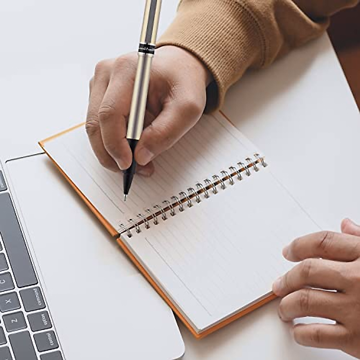 uni-ball 60025 Deluxe Stick Roller Ball Pen, Micro 0.5Mm, Black Ink, Metallic Gray Barrel, Dozen