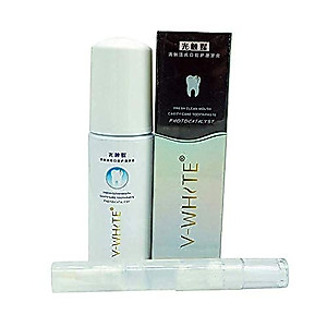 V-WHITE Foam Whitening Toothpaste with Deep Cleansing Teeth Whitening Gel & Pen– Gluten, Fluoride & Alcohol Free for Adults & Kids Toothpaste 60 ml – Brighten Your Teeth and Kills Bad Breath