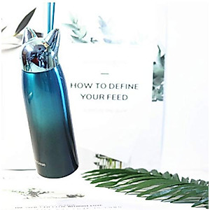 Cute Cat Fox Tumbler Travel Mug,10oz Stainless Steel Hot Cold Thermoses Water Bottle for Cat Lover Gifts(Dark Green)