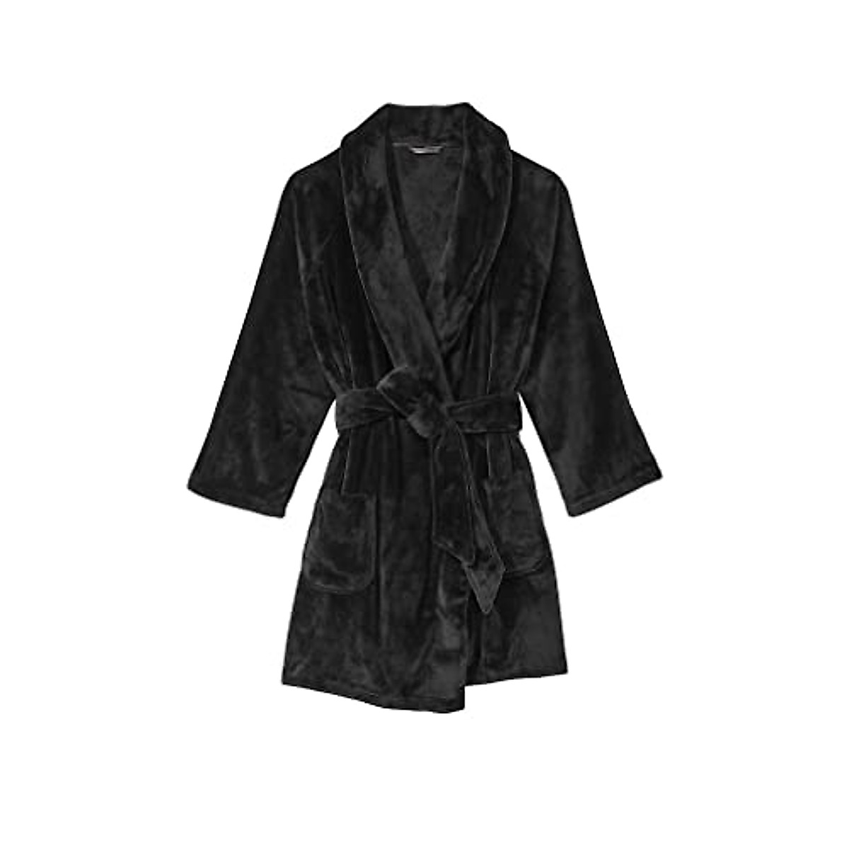 Victoria's Secret Short Cozy Robe, Black Embossed Logo, XS/S