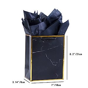 ysmile Marble Black 8" Medium Gift Paper Bag with Tissue Paper for Men Birthday Party Favor from