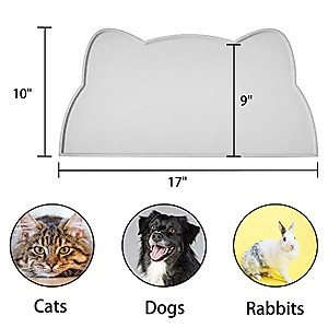 Cat Food Mat, Silicone Pet Feeding Mat for Floor Non-Slip Waterproof Dog Water Bowl Tray Cushion (17" x 10", Light Gray)