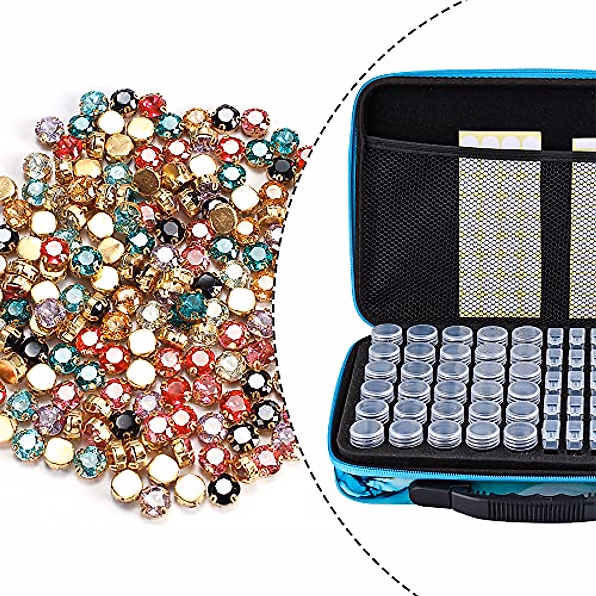 VTYHYJ Diamond Painting Storage Case with Tools 70 Slots Diamond Art Accessories Kit Shock-Proof Carrying Bag Container with Round and Square Beads Organizer, Funnel, Tays, Pens (Light Green)