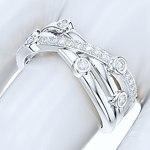 PRSTANI Sterling Silver Criss Cross Bubble Cocktail Simulated Round Brilliant Diamond Ring Wedding Band For Women (6.5)