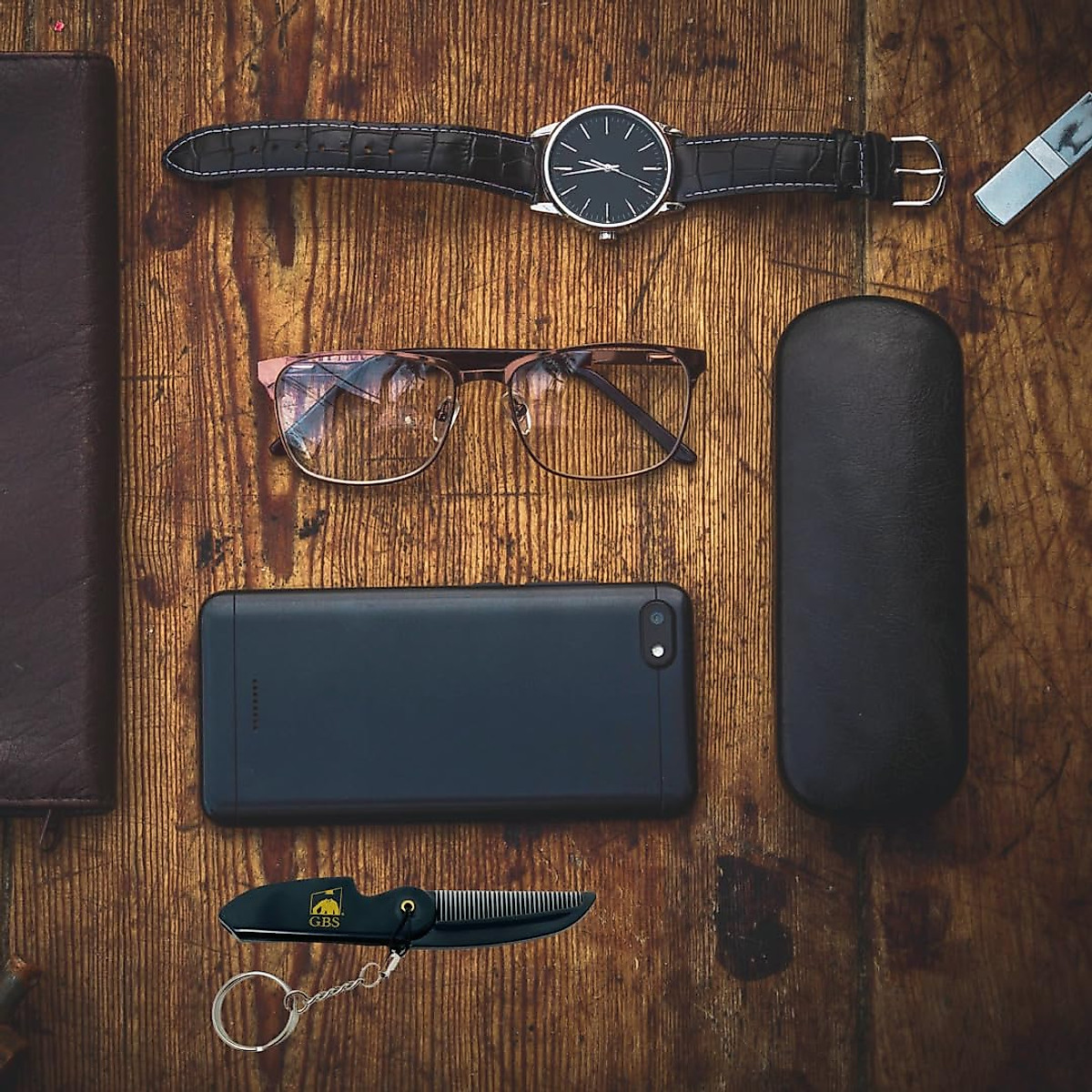 G.B.S Folding Beard Comb for Men - Handmade Keychain Mustache Comb - Portable Pocket Travel Comb for Grooming & Combing Hair, Beards and Mustaches