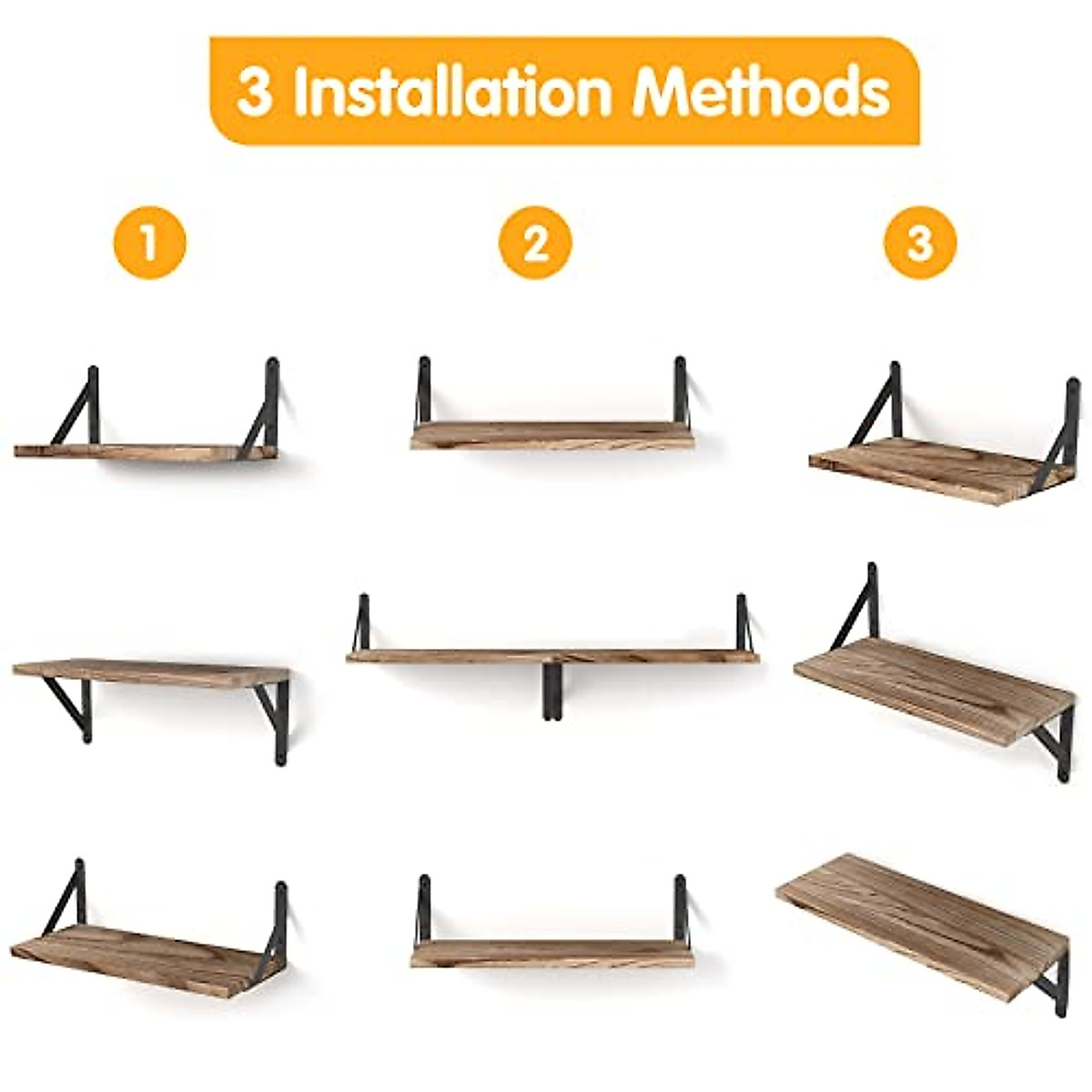 YGEOMER Floating Shelves Set of 5, Rustic Wood Wall Shelf for Bedroom Decor, Living Room, Kitchen Storage, Wall Mounted Rustic Wood Floating Shelves for Bathroom, Office