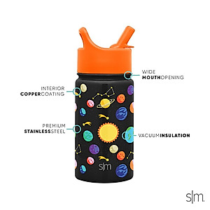 Simple Modern Kids Water Bottle with Straw Lid | Insulated Stainless Steel Reusable Tumbler for Toddlers, Boys | Summit Collection | 14oz, Solar System