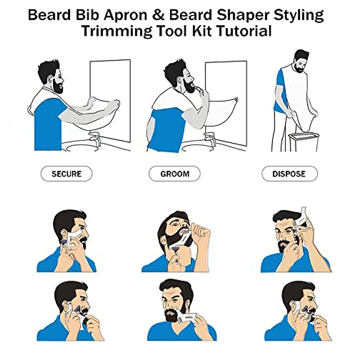 Fathers Day Dad Gifts for Men Beard Bib Apron Beard Shaper Styling Trimming Tool Kit Men's Non-Stick Hair Shaving Beard Hair Catcher Birthday Stocking Stuffers Gifts for Dad Husband Grandpa