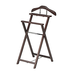 KB Designs - Suit & Tie Freestanding Folding Valet Stand Clothing Organizer Rack, Walnut/Chrome