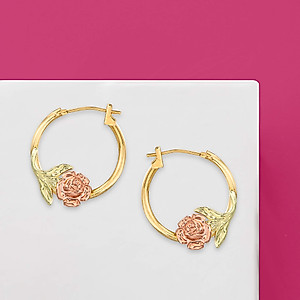 Ross-Simons 14kt 2-Tone Gold Floral Sterling Silve Hoop Earrings
