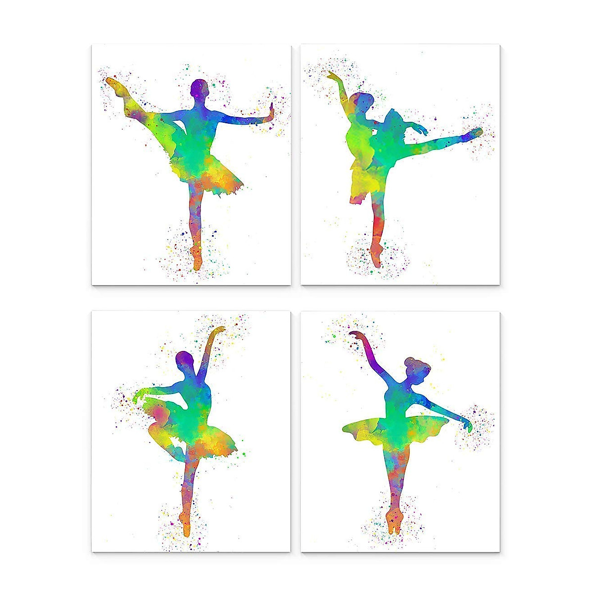 Girl Ballet Dancers Abstract Wall Art Print 8 x 10" Set of 4 Unframed, White Background, Perfect for for Ballerina, Teacher and Lover of Ballet, Ideal Bedroom, Dance Studio, Locker Decor