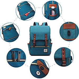 LIZAIDA MENENDEZ Vintage Laptop Backpack for Women Men,Travelling Backpack Casual Daypacks,15.6 Inch College Backpack With USB Charging Port (1-(Deep Teal USB))