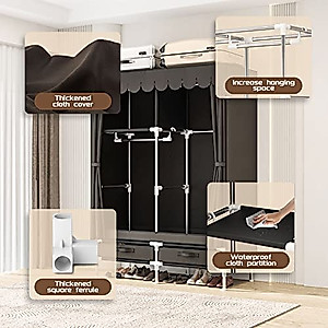 LEAIJIAFY Small Portable Cloth Wardrobe Closet for Hanging Clothes with 2 Drawers,Brown Armoire with 2 Hanging Rods,Clothes Rack Storage Organizer with Non Woven Fabric Cover,for Bedroom