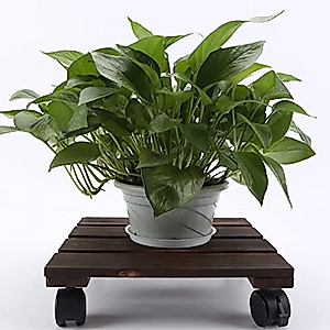 Baoblaze Wooden Plant Pot Caddy Square Garden Plant Pot Trolley Roller Pallet 360 Degree Movable, 35x35cm
