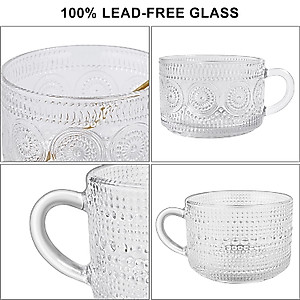 Paysky Vintage Coffee Mugs Set of 2, 14 oz Glass Coffee Cups Gift for Cappuccino, Latte, Coffee Bar Accessories, Overnight Oats Containers