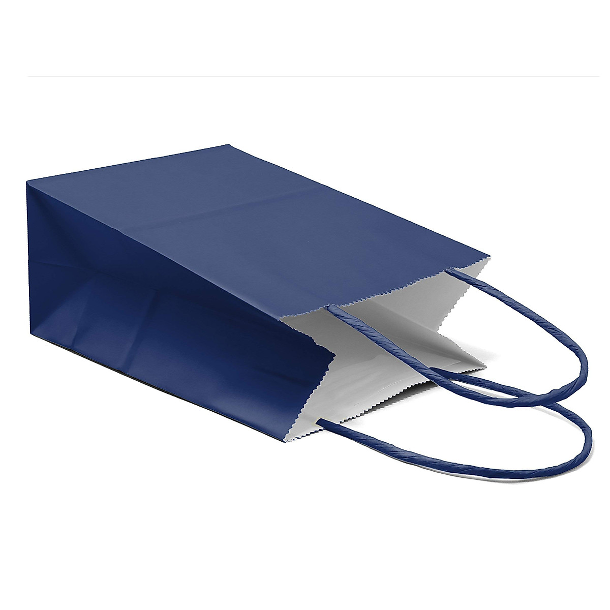 12 Counts Food Safe Premium Paper and Ink Small 8.5” X 5.25”, Vivid Colored Kraft Bag with Colored Sturdy Handle, Perfect for Goodie Favor DIY Bag, Environmentally Safe (Small, Navy)