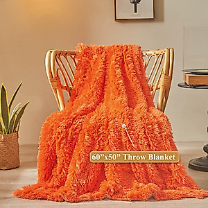 XeGe Luxury Faux Fur Throw Blanket, Orange Soft 50x60 Fluffy Blanket Throw, Shaggy Plush Decorative Couch Blanket, Cute Furry Bed Throw Fuzzy Office Lap Blanket for Bedroom Living Room Sofa, Orange