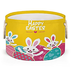 Easter Bunny Rabbit Eggs (13) Large Round Baskets for Storage Laundry Baskets with Handles Blanket Storage Basket for Bathroom Shelves Bins for Organizing Nursery Hamper Girl Boy