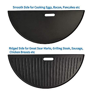 BBQ Grill 18-in Cast Iron Half Moon Griddle for Kamado Joe Big Green Egg Ceramic Kamado Grills