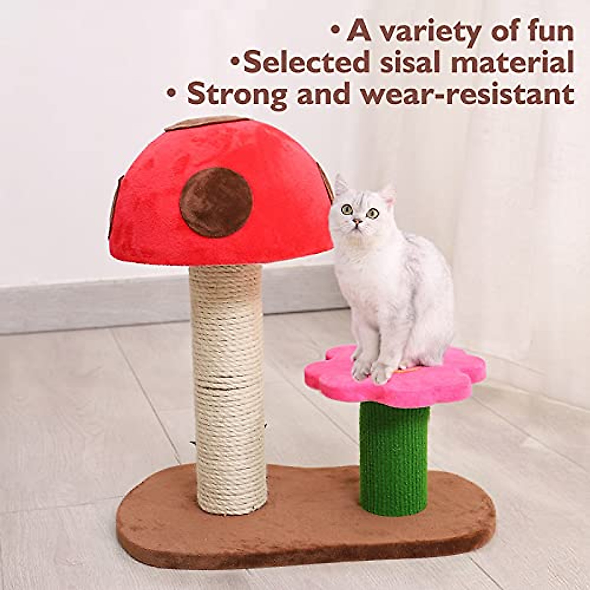 Sasapet Cat Scratching Post, Mushroom Claw Scratcher Small Cat Tree House Traning Interactive Toys for Indoor Kittens, Cats