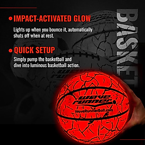 Wave Runner Glow in The Dark Basketball -Official Size 7 Light Up Toys for Night Ball Games, Regulation Size, Tap Activated - Ideal Glow Basketball Gifts and Toy Basketball (Orange w/Cracks)