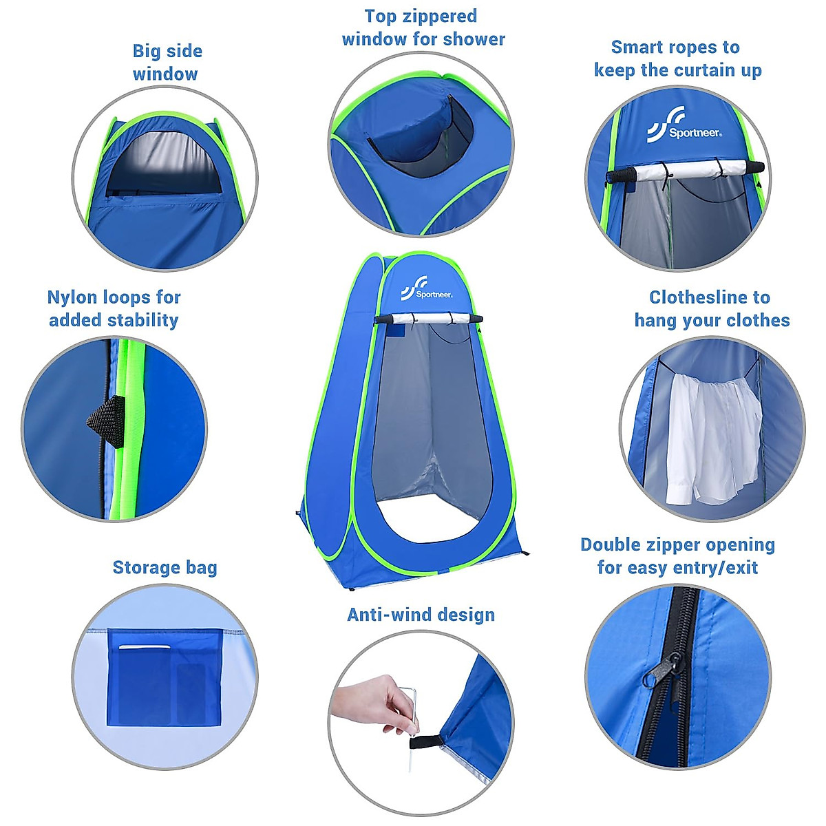 Pop Up Privacy Tent, Sportneer 6.26 FT Tall Changing Tent Camping Shower Tent Portable Pop Up Privacy Tent Changing Tent Dressing Room Camp Bathroom Toilet Rain Shelter for Camping Beach Outdoor