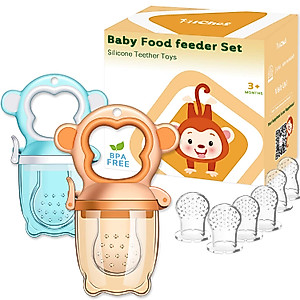 Baby Food Feeder Fruit Feeder Pacifier (2 Pack) - Silicone Fresh Food Feeder with 6 Replaceable Silicone Teething Pacifiers, Infant Teething Toy Teether, Ideal Teething & First Baby Feeding by MICHEF