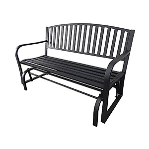Four Seasons Courtyard Outdoor Patio Bench Glider Backyard Garden, Front Porch, or Walking Path Furniture Seat with Powder Coated Steel Frame, Black