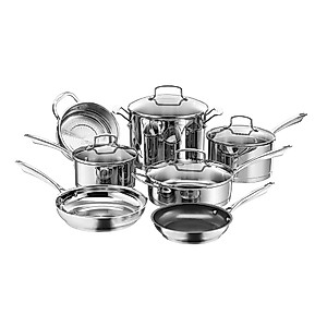 Cuisinart 11-Piece Cookware Set, Professional Stainless Steel, 89-11,Silver
