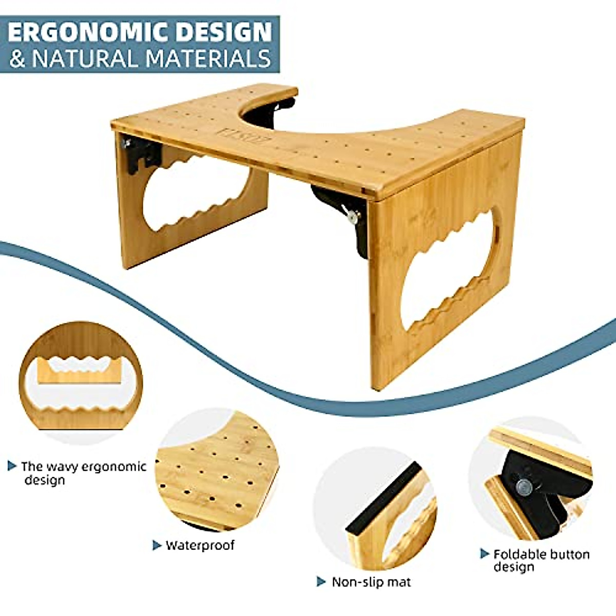 ZOSTA Squatting Toilet Stool, Bamboo Toilet Potty Step Stool, Foldable Poop Stool with Non-Slip Mat for Adult & Kids, 8.1” Bathroom Squatting Urinal Fit All Toilets, No Installation, Natural Color